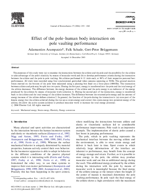 (PDF) Effect of the pole–human body interaction on pole vaulting ...