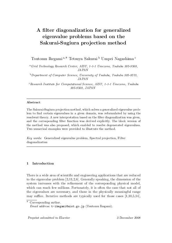 Pdf A Filter Diagonalization For Generalized Eigenvalue Problems Based On The Sakuraisugiura