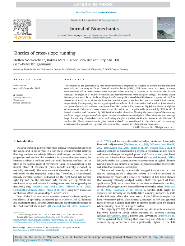 (PDF) Kinetics of cross-slope running