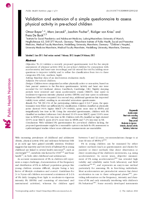 (PDF) Validation and extension of a simple questionnaire to assess ...