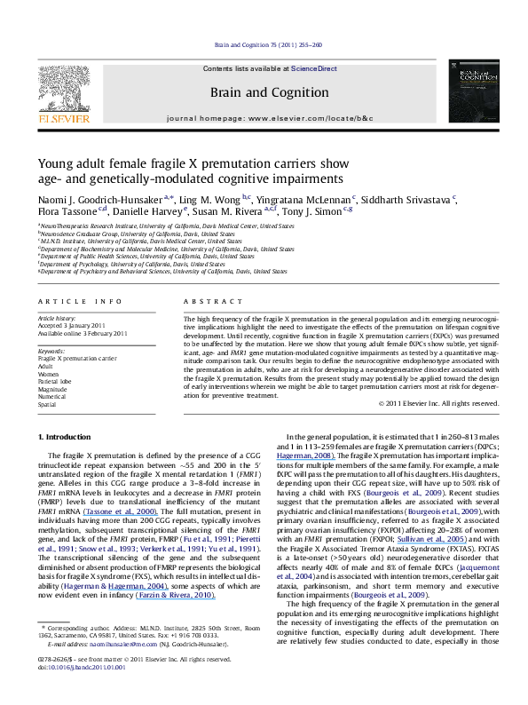 (PDF) Young adult female fragile X premutation carriers show age- and genetically-modulated ...