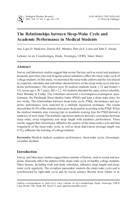 (PDF) The Relationships between Sleep-Wake Cycle and Academic Performance in Medical Students