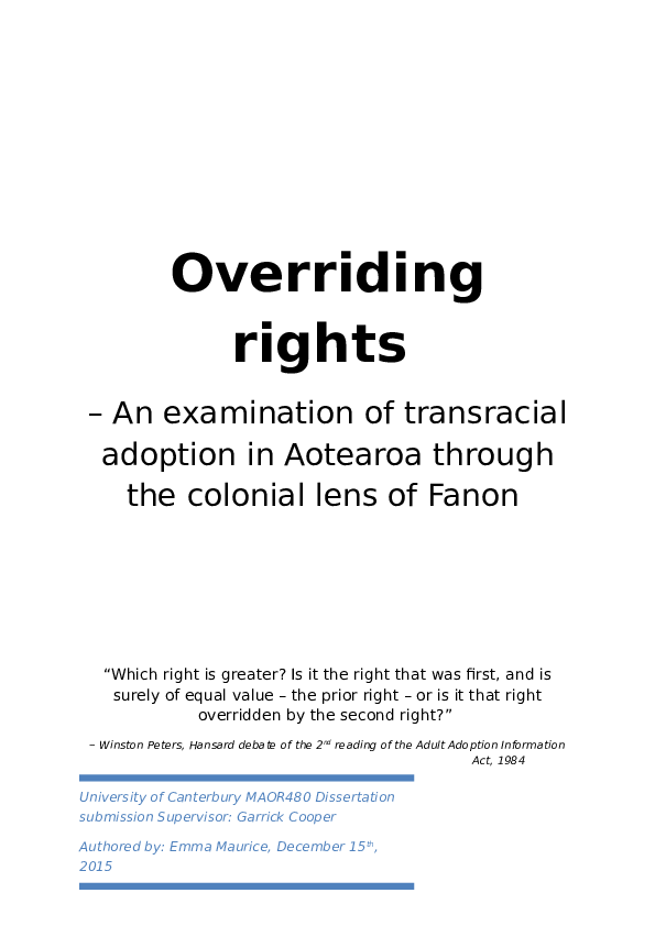 (DOC) Overriding rights – An examination of transracial adoption in ...