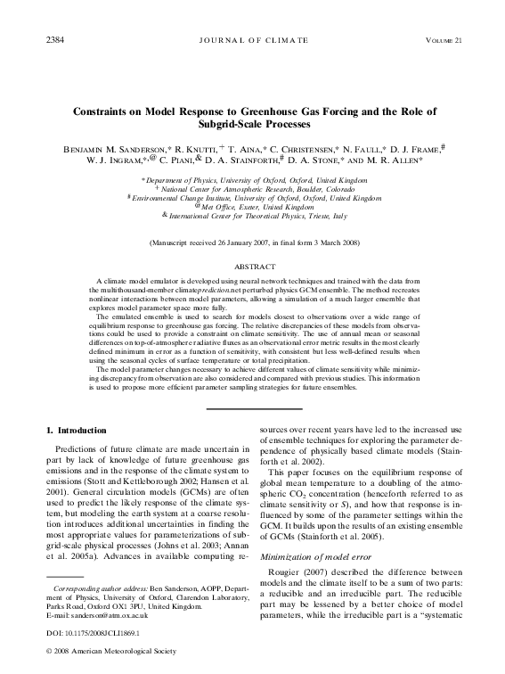 (PDF) Constraints on Model Response to Greenhouse Gas Forcing and the Role of Subgrid-Scale ...