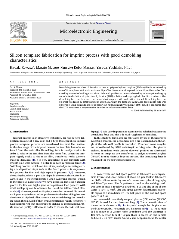 (PDF) Silicon template fabrication for imprint process with good ...