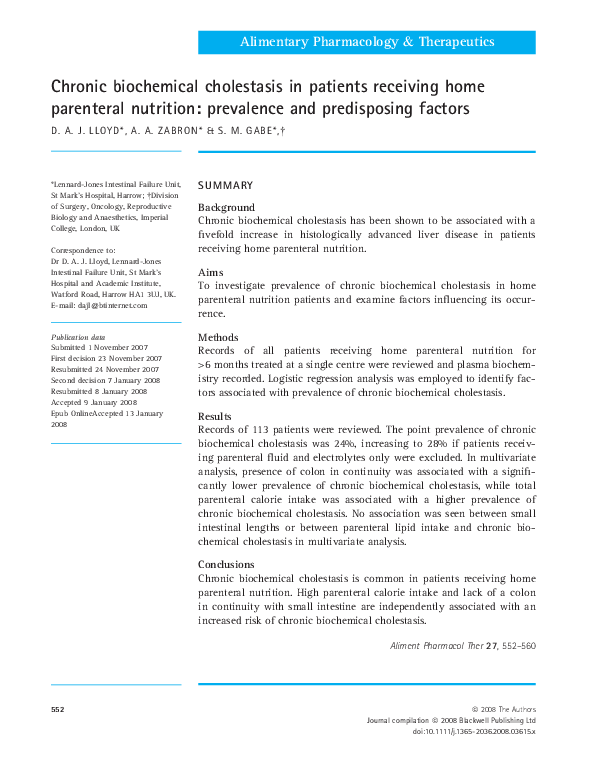 (PDF) Chronic biochemical cholestasis in patients receiving home ...