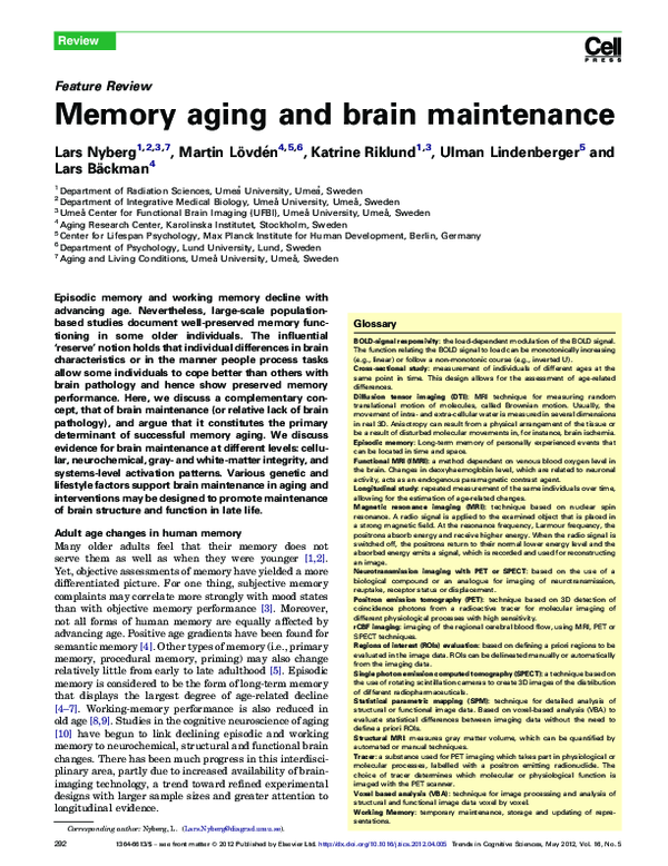 (PDF) Memory aging and brain maintenance