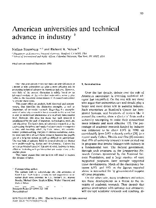 (PDF) American universities and technical advance in industry