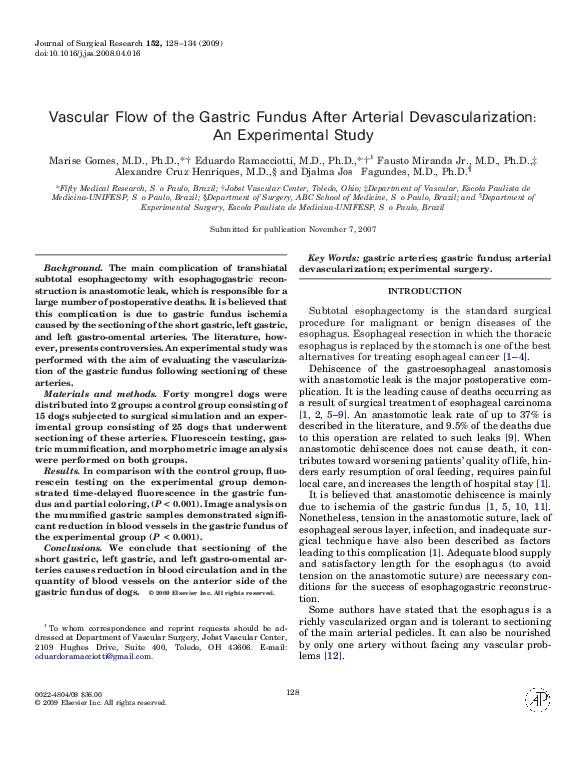 (PDF) Vascular Flow of the Gastric Fundus After Arterial ...