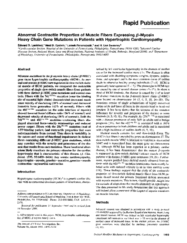 (PDF) Abnormal contractile properties of muscle fibers expressing beta ...