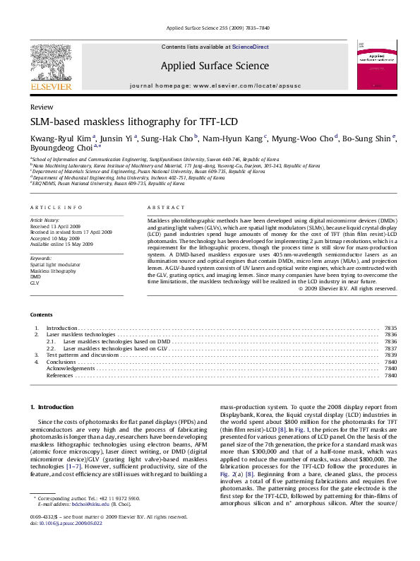 (PDF) SLM-based maskless lithography for TFT-LCD