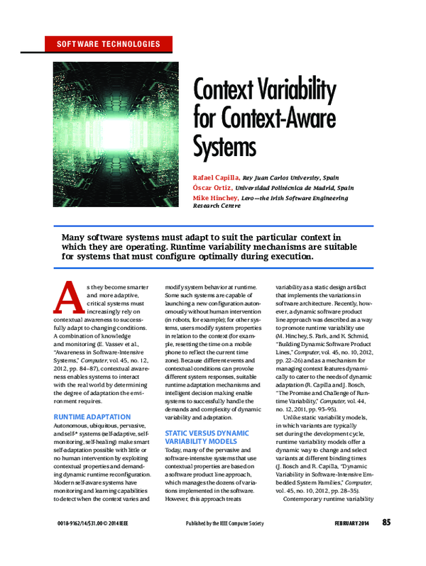 (PDF) Context Variability for Context-Aware Systems