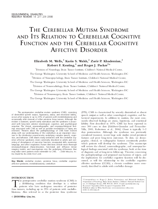 (PDF) The cerebellar mutism syndrome and its relation to cerebellar ...