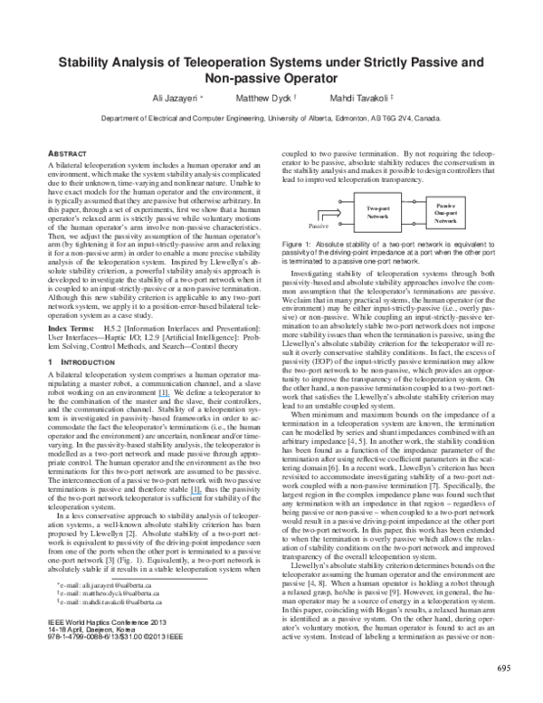 (PDF) Stability analysis of teleoperation systems under strictly ...