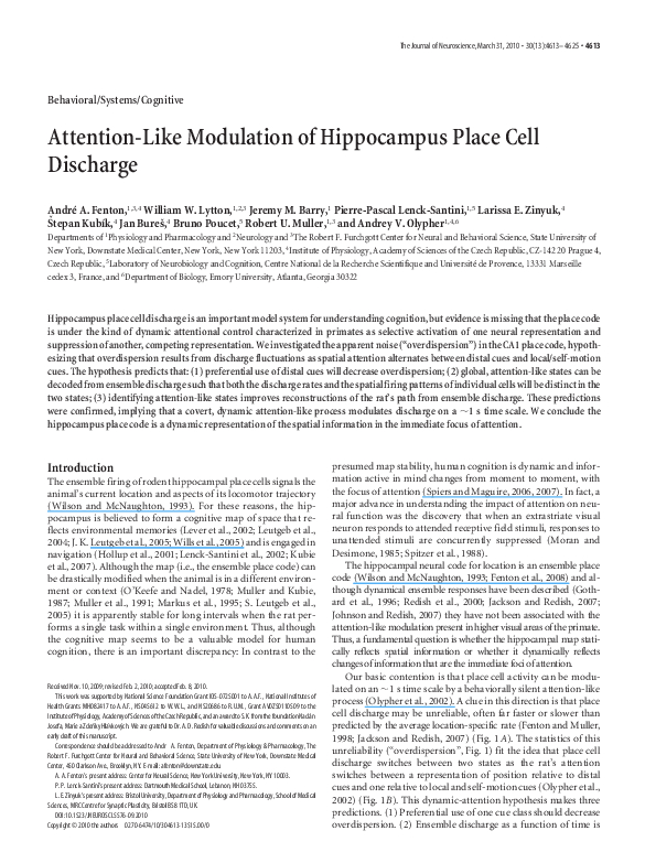 (PDF) Attention-Like Modulation of Hippocampus Place Cell Discharge