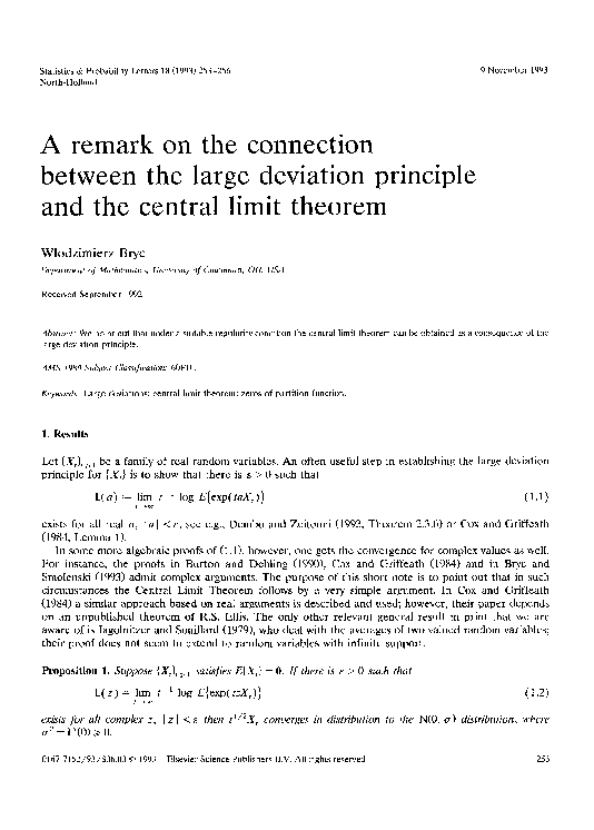 (PDF) A remark on the connection between the large deviation principle and the central limit theorem