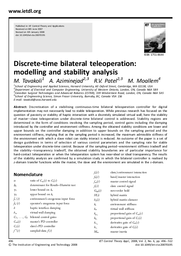 (PDF) An Analysis of Sampling Effect on the Absolute Stability of Discrete-time Bilateral ...
