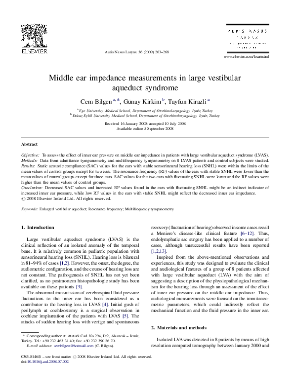 (PDF) Middle ear impedance measurements in large vestibular aqueduct ...