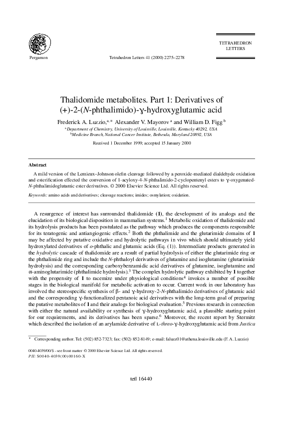 (PDF) Thalidomide metabolites. Part 1: Derivatives of (+)-2-(N ...