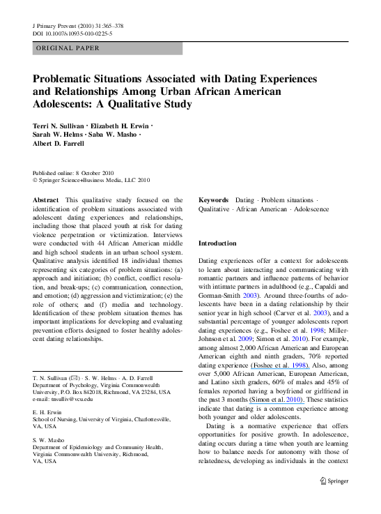 (PDF) Problematic Situations Associated with Dating Experiences and ...