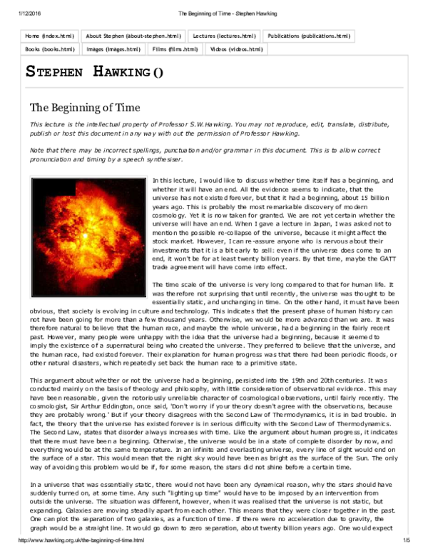 (PDF) The Beginning of Time - Stephen Hawking