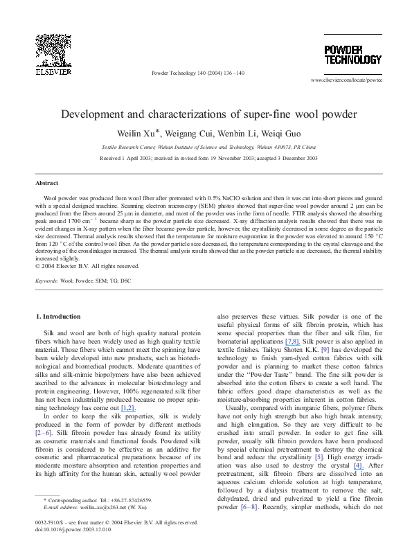 (PDF) Development and characterizations of super-fine wool powder