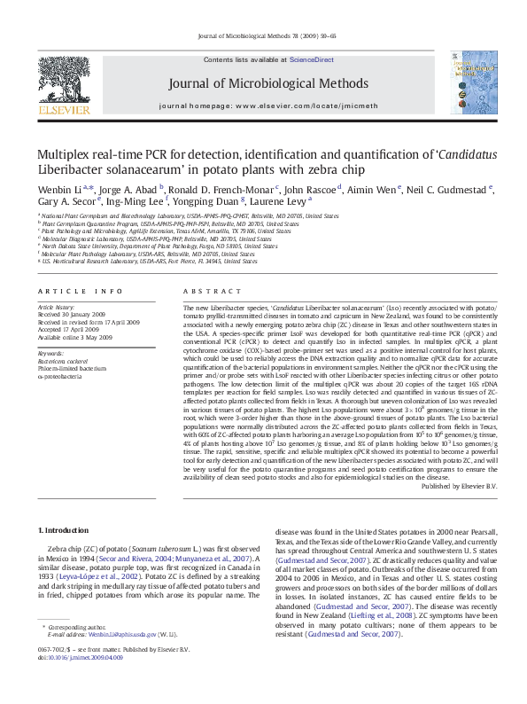 (PDF) Multiplex real-time PCR for detection, identification and quantification of ‘Candidatus ...