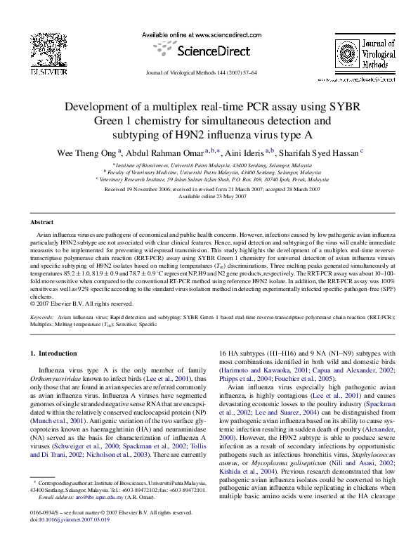 (PDF) Development of a multiplex real-time PCR assay using SYBR Green 1 chemistry for ...