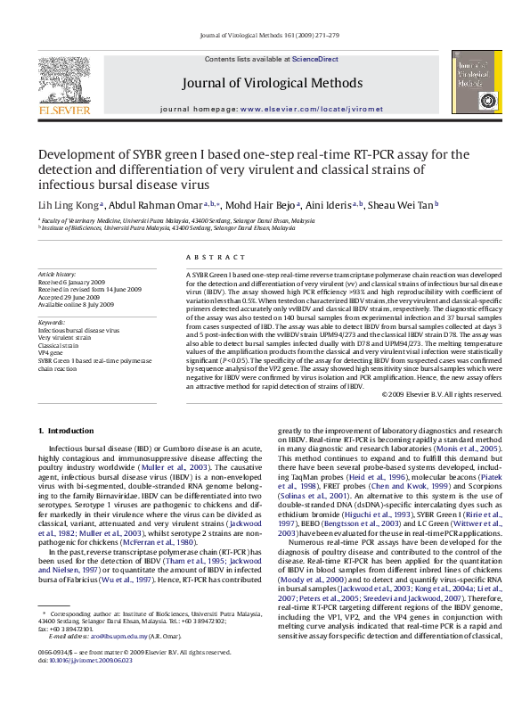 (PDF) Development of SYBR green I based one-step real-time RT-PCR assay for the detection and ...