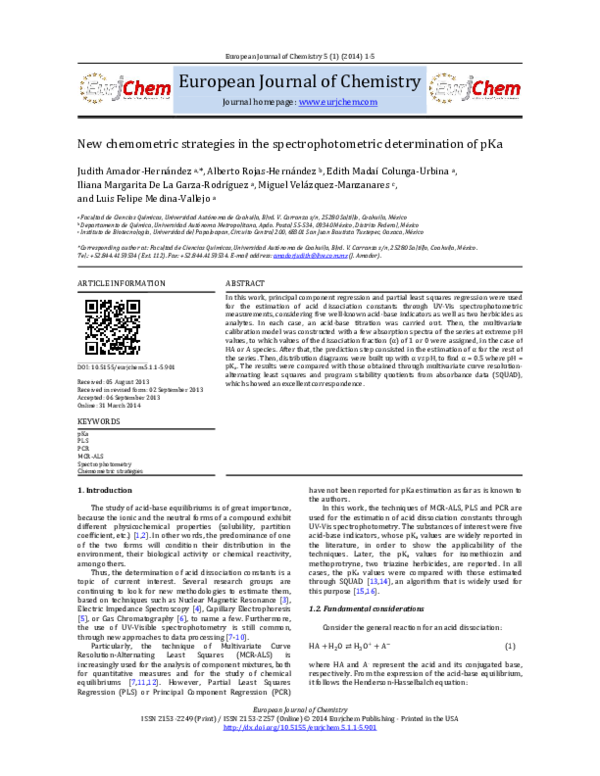(PDF) New chemometric strategies in the spectrophotometric determination of pKa
