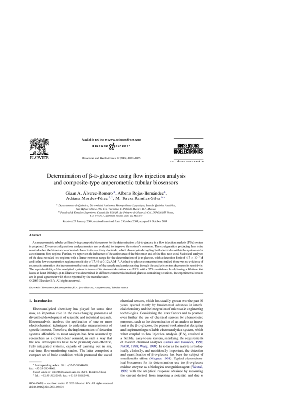 Pdf Determination Of β D Glucose Using Flow Injection Analysis And Composite Type Amperometric