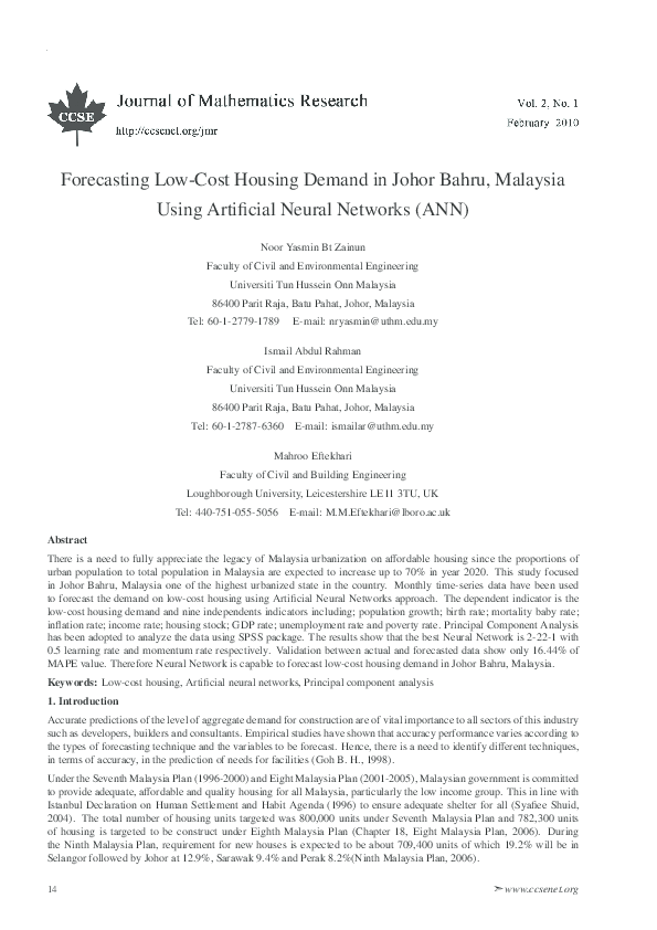 (PDF) Forecasting Low-Cost Housing Demand in Johor Bahru, Malaysia Using Artificial Neural ...