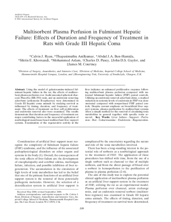 (PDF) Multisorbent Plasma Perfusion in Fulminant Hepatic Failure ...
