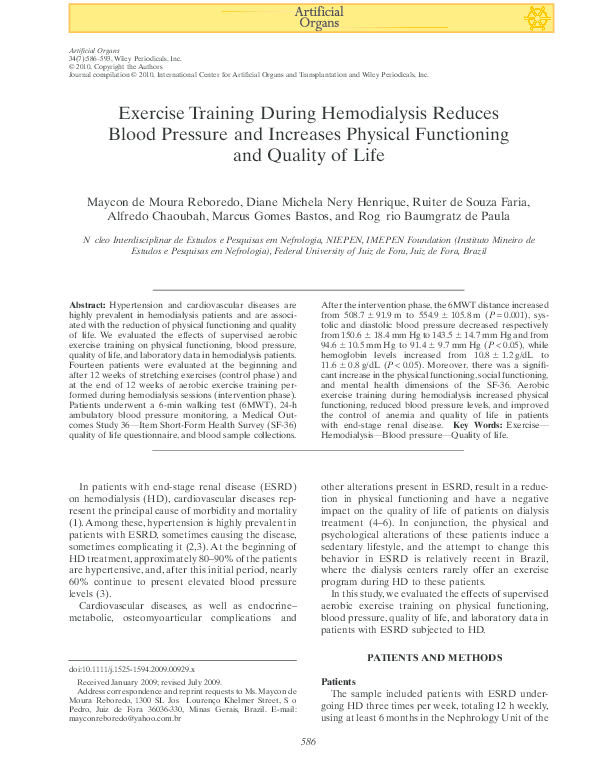 (PDF) Exercise Training During Hemodialysis Reduces Blood Pressure and ...