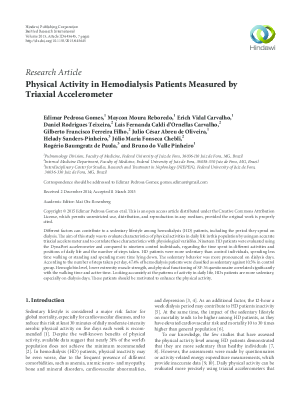 (PDF) Physical Activity in Hemodialysis Patients Measured by Triaxial ...