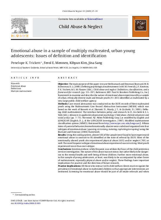 (PDF) Emotional abuse in a sample of multiply maltreated, urban young ...