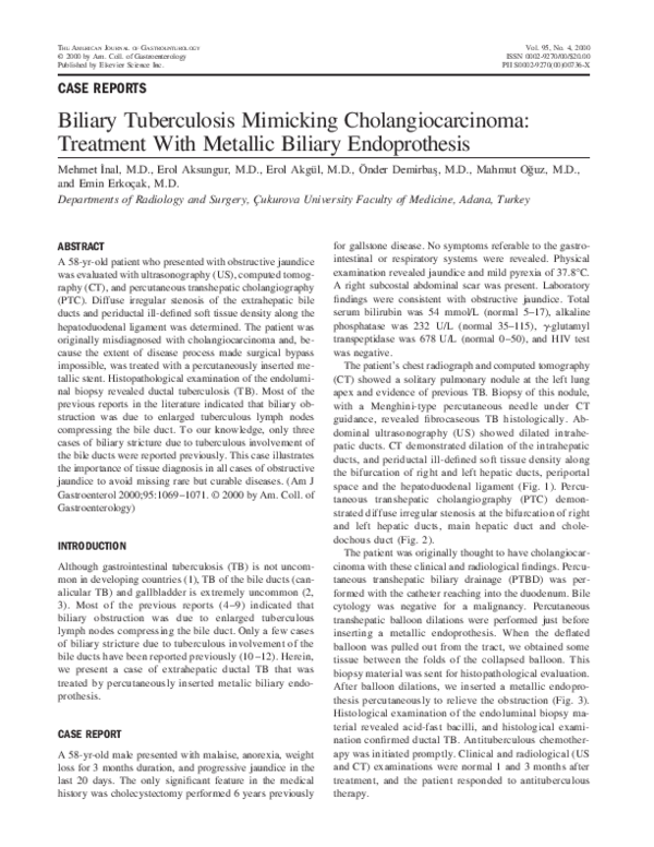 (PDF) Biliary tuberculosis mimicking cholangiocarcinoma: treatment with ...