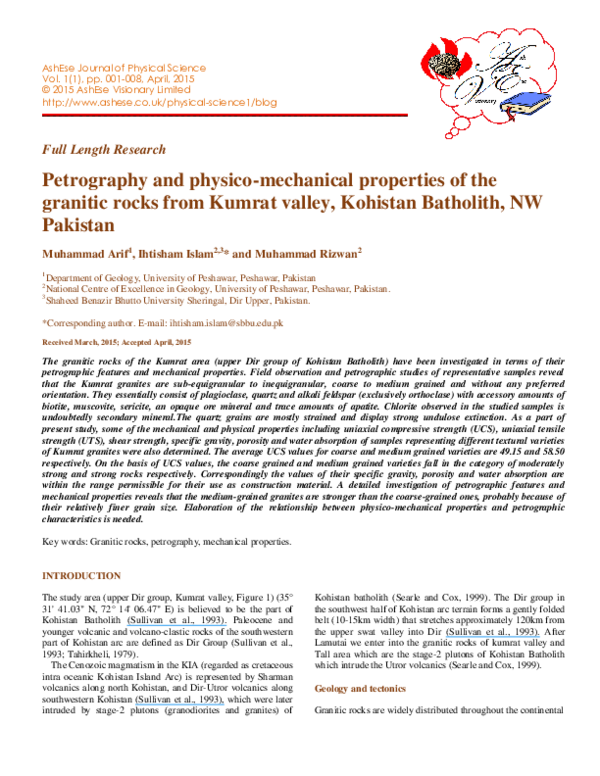 (PDF) Petrography and Physicomechanical Properties of Rocks from the ...