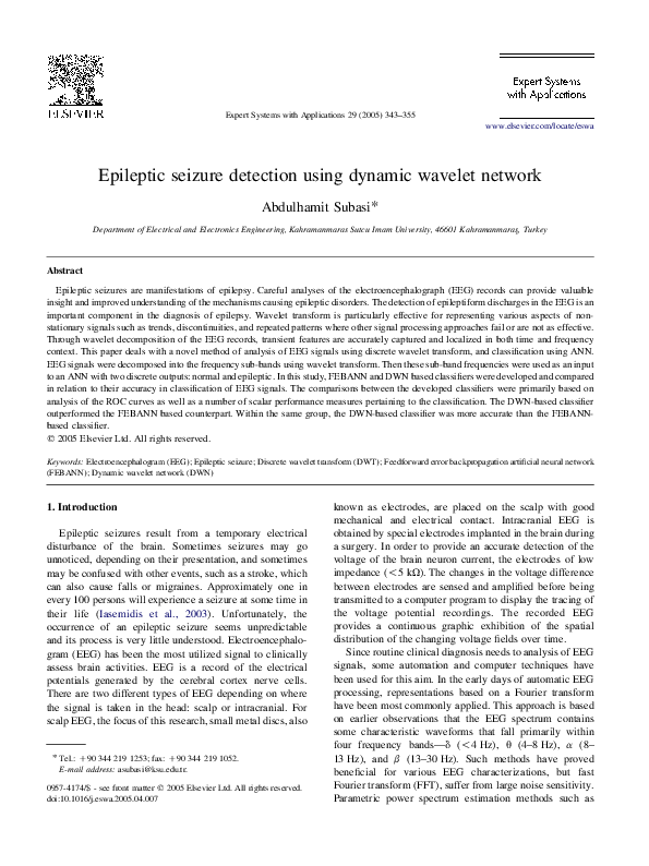 Pdf Epileptic Seizure Detection Using Dynamic Wavelet Network