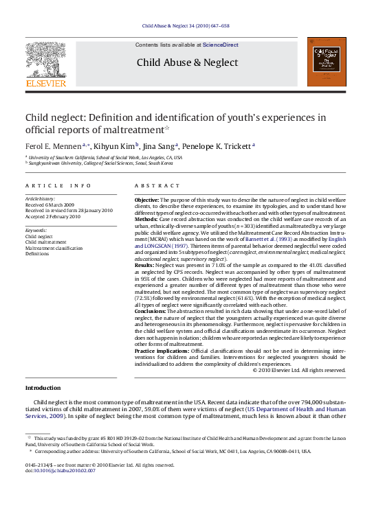 (PDF) Child neglect: Definition and identification of youth's ...