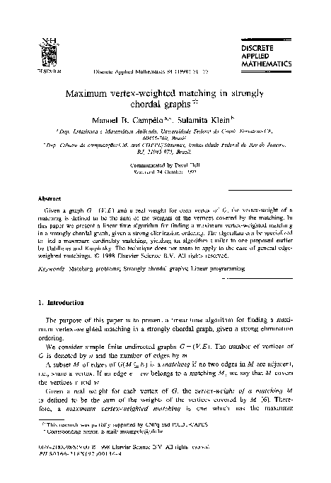 (PDF) Maximum vertex-weighted matching in strongly chordal graphs