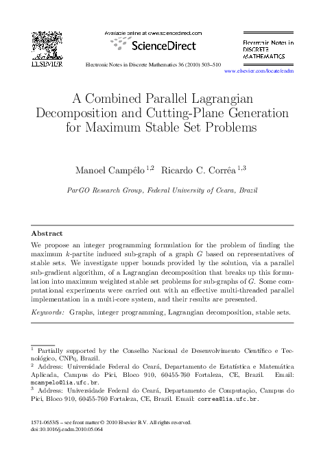 (PDF) A Combined Parallel Lagrangian Decomposition and Cutting-Plane Generation for Maximum ...