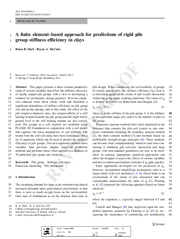 Pdf A Finite Elementbased Approach For Predictions Of Rigid Pile Group Stiffness Efficiency