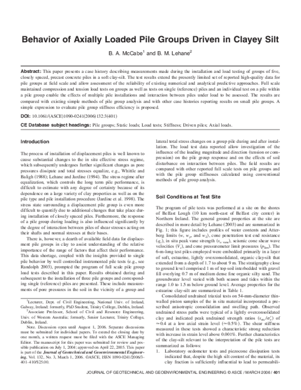 (PDF) Behavior of Axially Loaded Pile Groups Driven in Clayey Silt