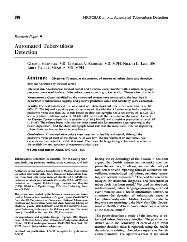 Pdf Automated Tuberculosis Detection