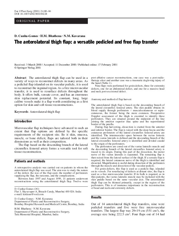 (PDF) The anterolateral thigh flap: a versatile pedicled and free flap ...