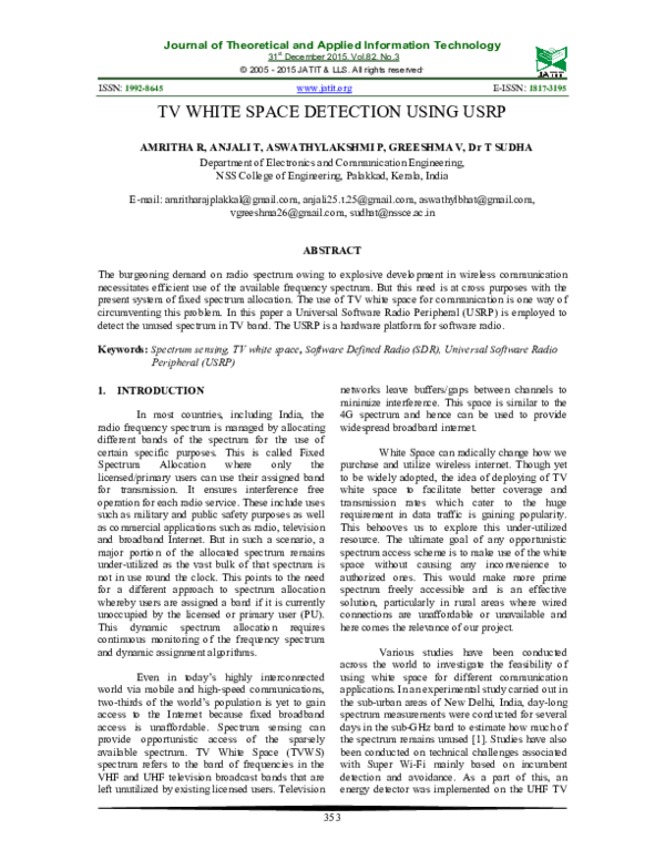 Pdf Tv White Space Detection Using Usrp