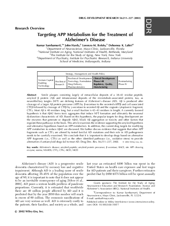 (PDF) Targeting APP metabolism for the treatment of Alzheimer's disease