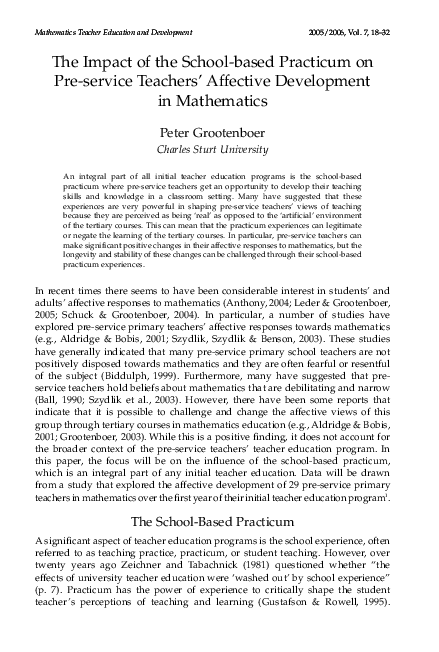 (PDF) The impact of the school-based practicum on pre-service teachers' affective development in ...