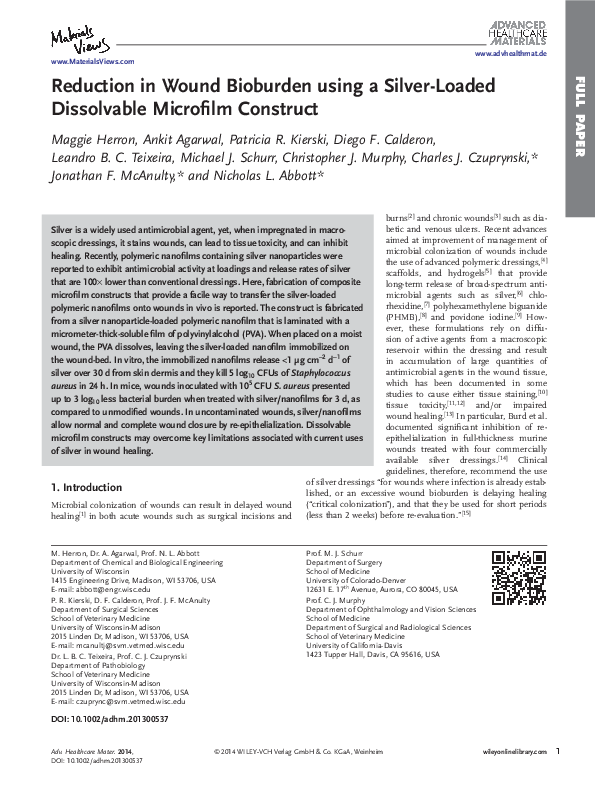 (PDF) Reduction in Wound Bioburden using a Silver-Loaded Dissolvable ...